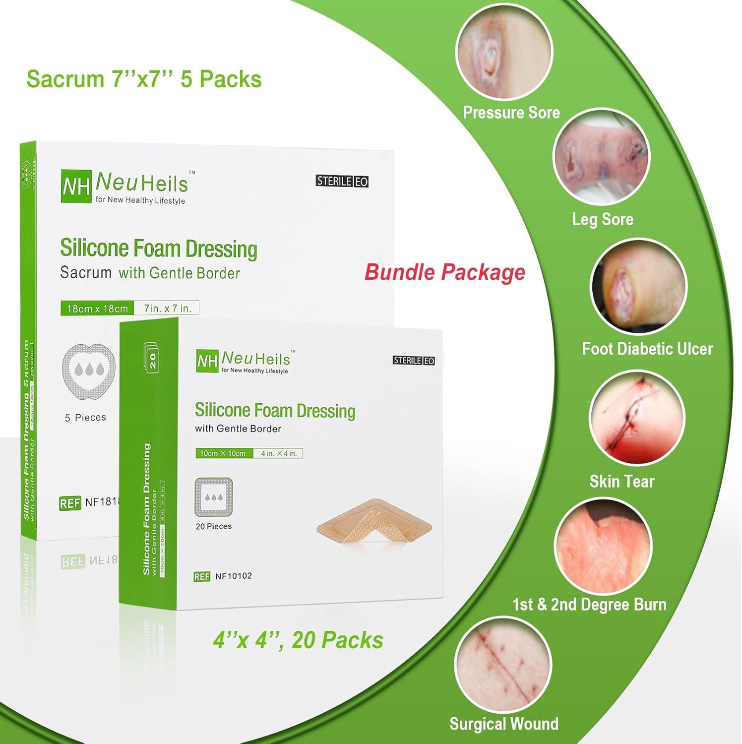 4×4 (20pks) + 7×7 (5pks) Silicone Foam Dressing for Bed Sore by ...